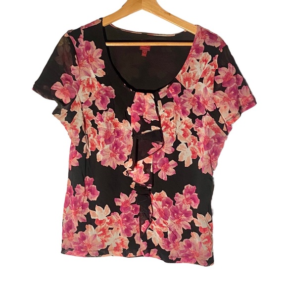 212 Collection | Tops | 22 Collection Pink Floral Ruffled Blouse | Poshmark
